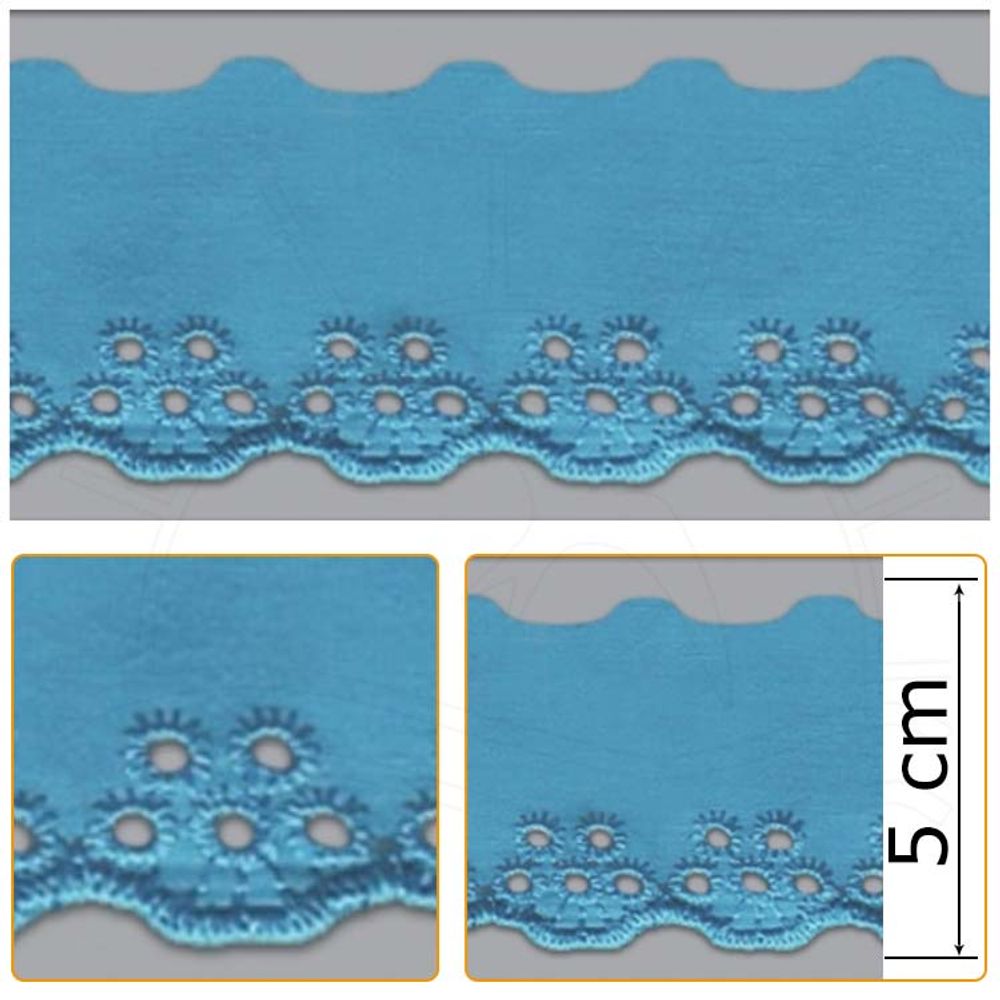 Bordado Inglês BP013 012 Azul Turquesa - 5 cm - Tricochetando