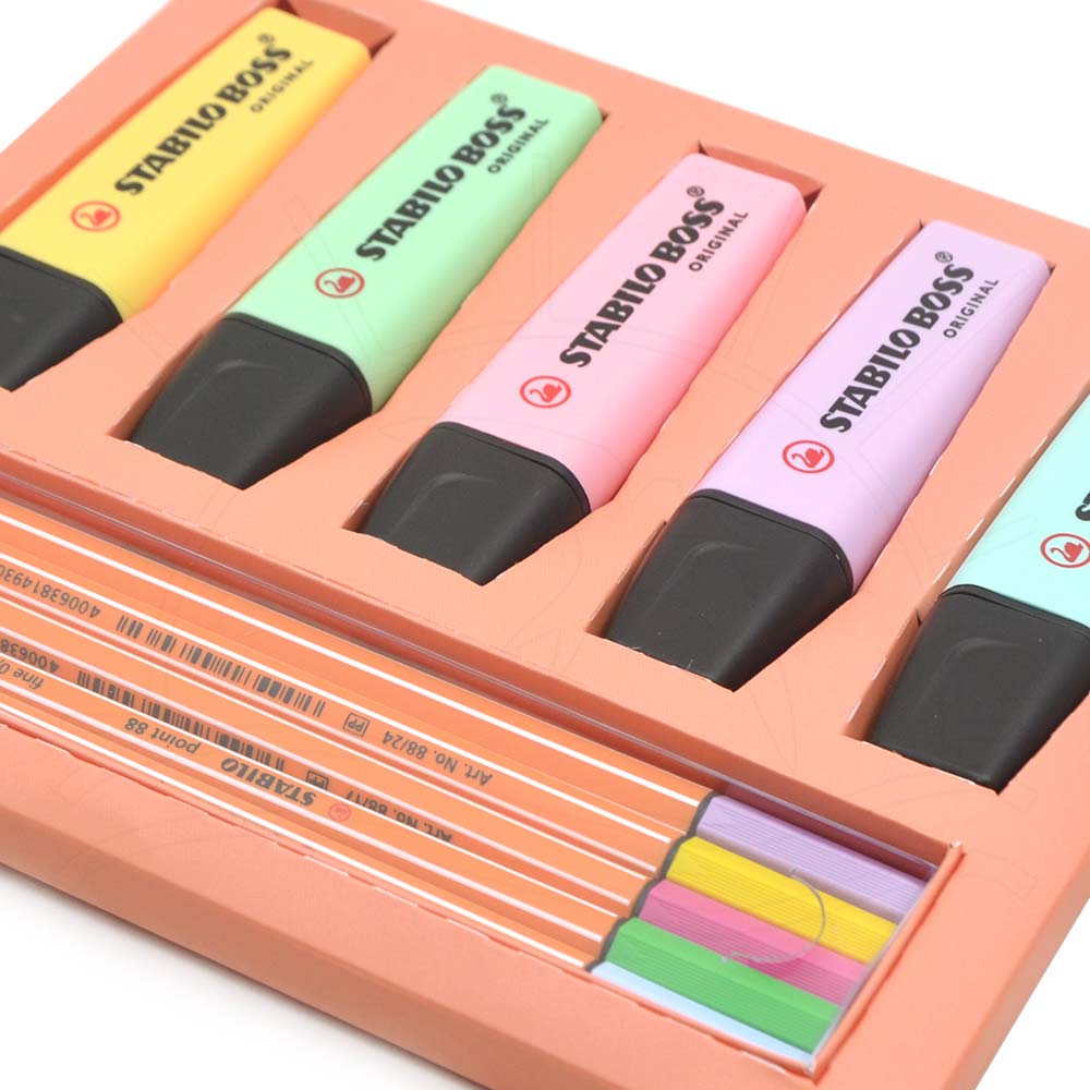 Kit Stabilo Pastel: 5 Marca Texto Stabilo Boss + 5 Stabilo Point 88 ...