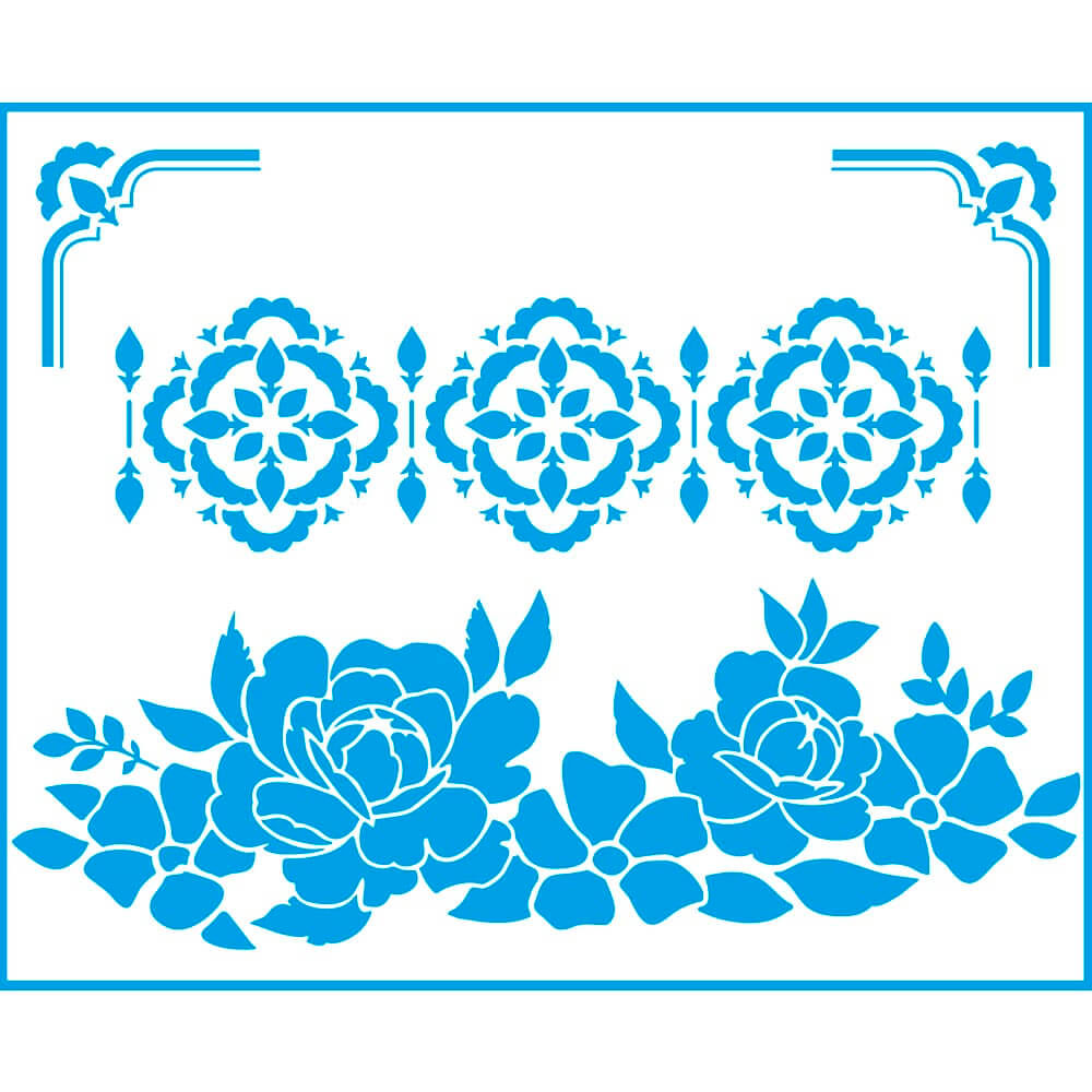 Stencil Litoarte Mara Fernandes 20 x 25 cm - STR-185 Arabescos, Rosas ...