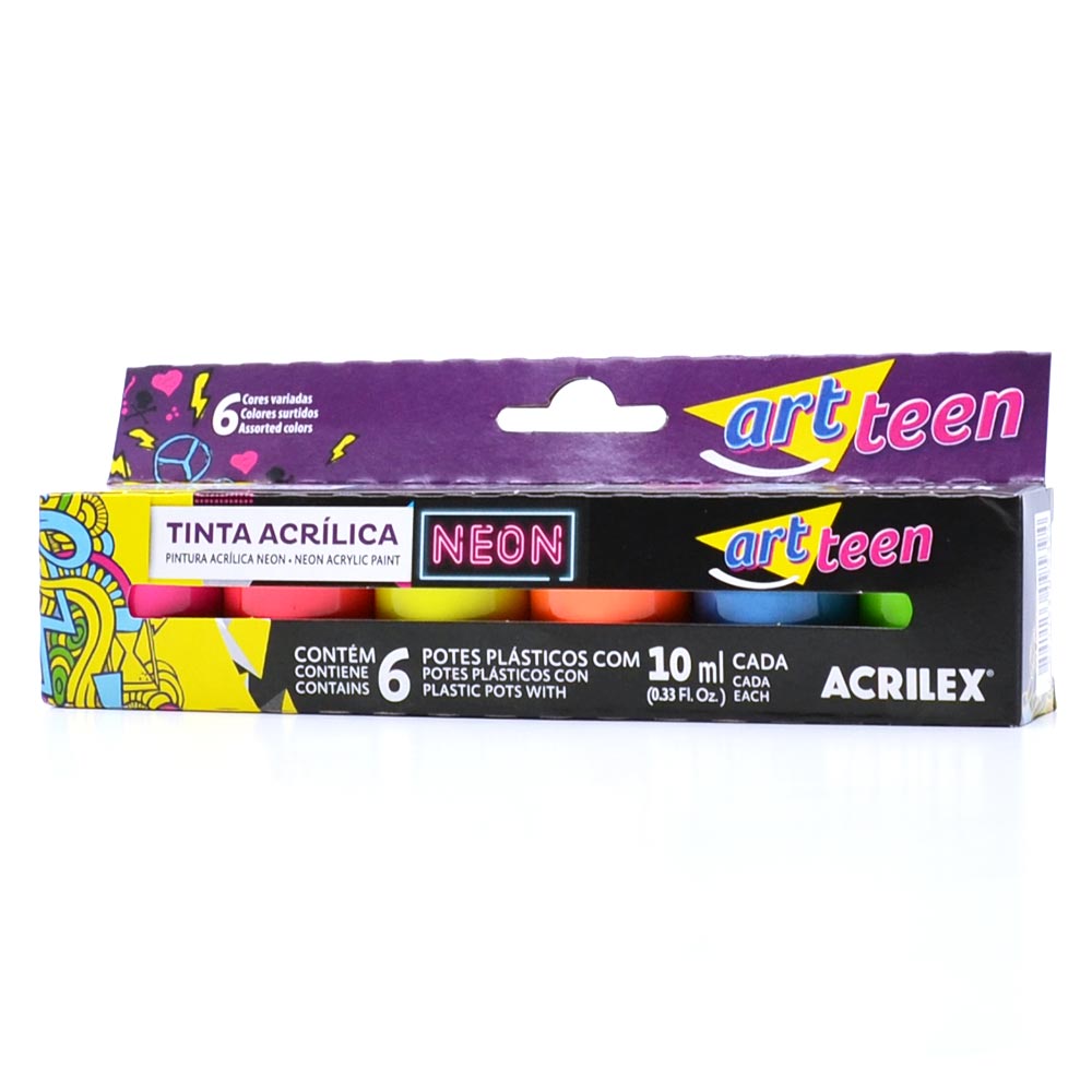 Tinta Acrílica Neon Art Teen - 6 Cores - Tricochetando