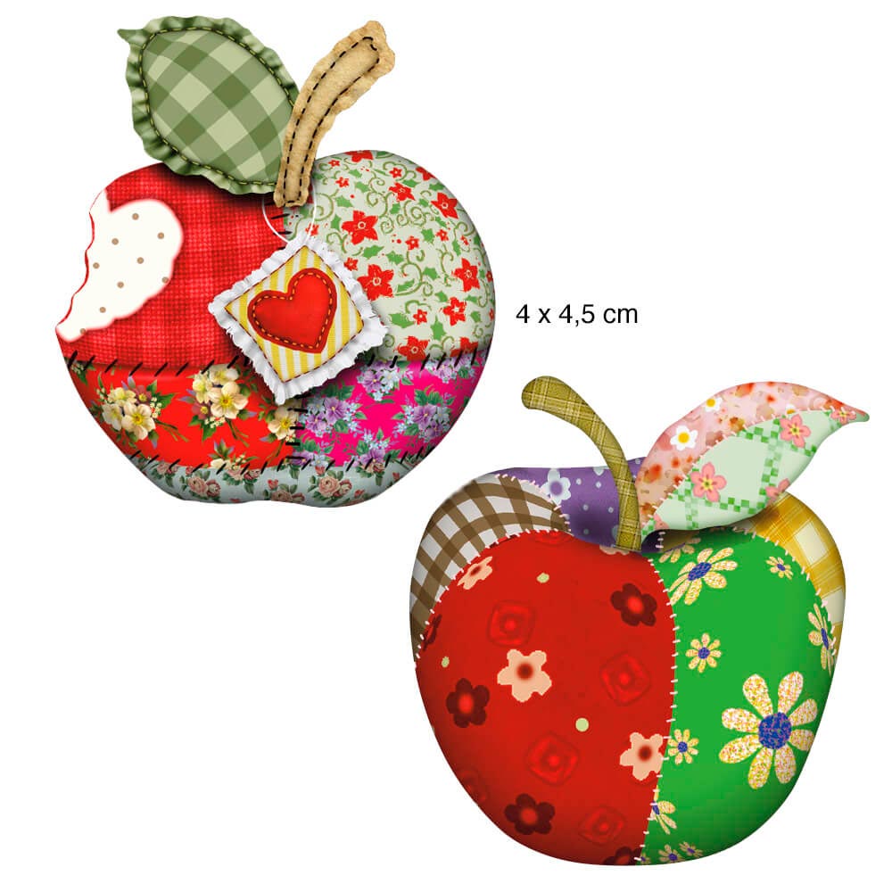 Aplique de MDF e Papel - Maçã Patch - APM4-015 - Tricochetando